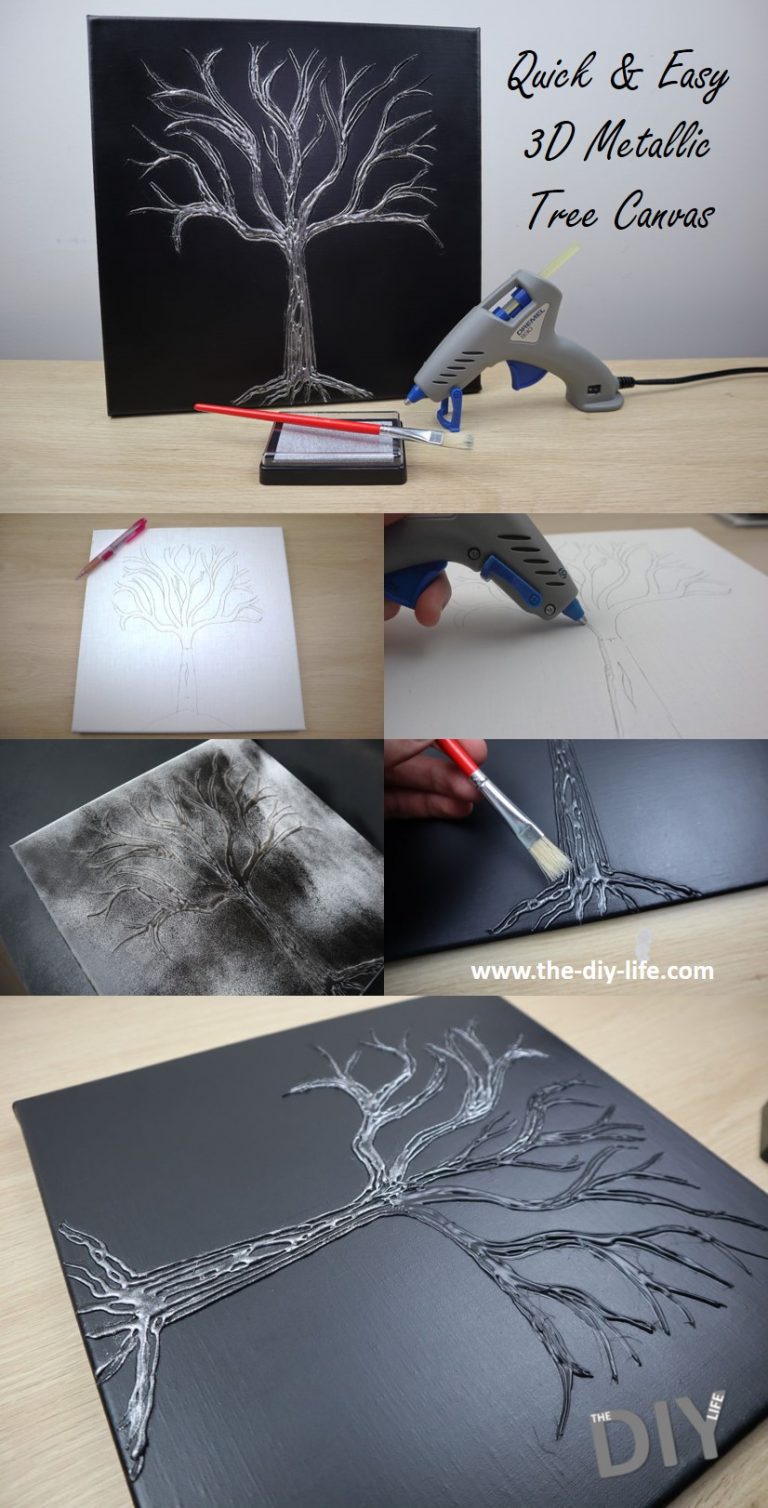 Easy Hot Glue Tree Canvas - The DIY Life